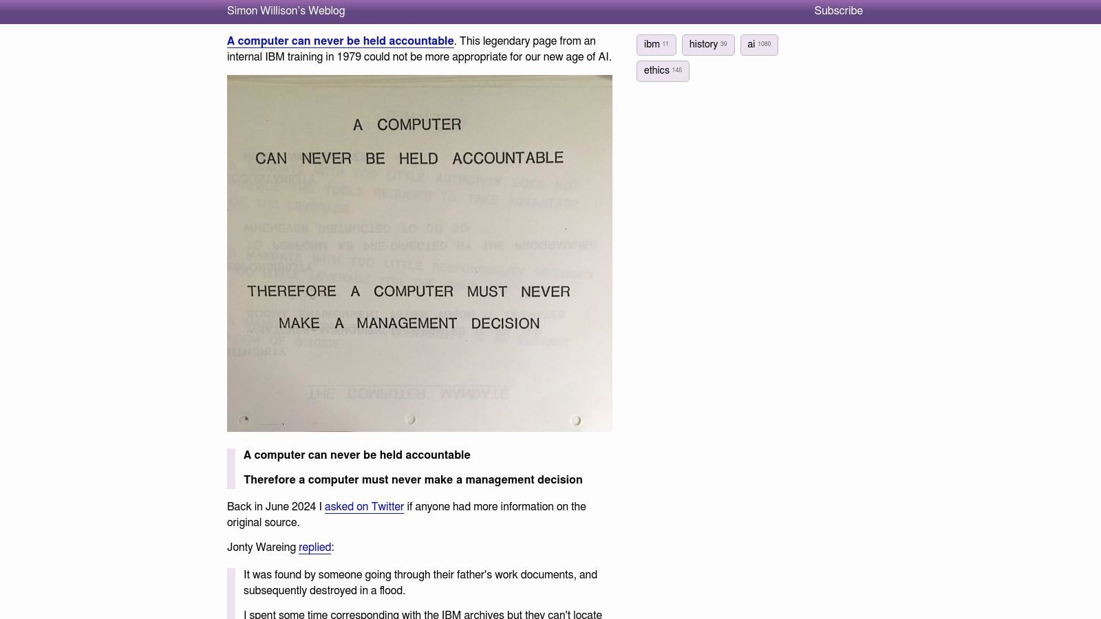 A Computer Can Never Be Held Accountable – Old School Computer